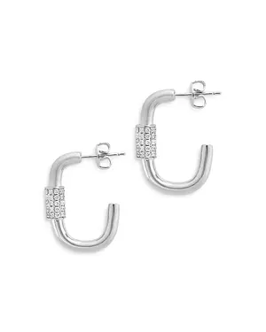 Sterling Forever Oval Carabiner Hoop Earrings - Silver