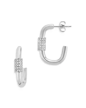 Sterling Forever Oval Carabiner Hoop Earrings