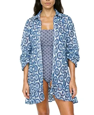 HERMOZA Betty Flounce Sleeve Dress Cover-up - Blue Multi