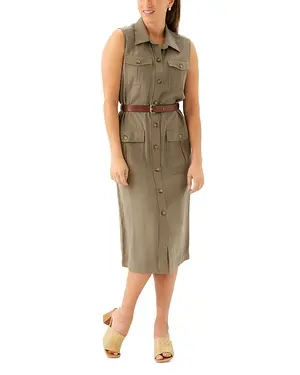 Karen Kane Sleeveless Midi Shirtdress - Olive