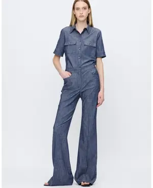 CALLAS MILANO Vesper Stretch Denim Poplin Shirt - Navy