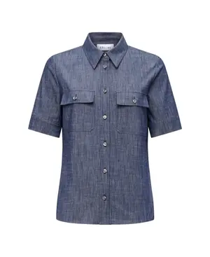 CALLAS MILANO Vesper Stretch Denim Poplin Shirt - Navy