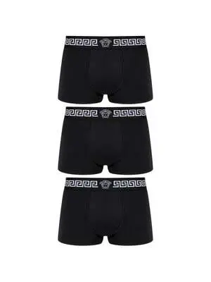 Versace Set Of Low-rise Cotton-blend Boxer Briefs With Logo Elastic Waistband - Nero