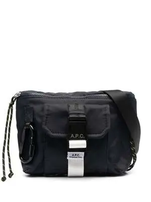 A.p.c. Belt Handbag With Front Logo Patch, Buckle Fastening & Multiple Compartments - Blu