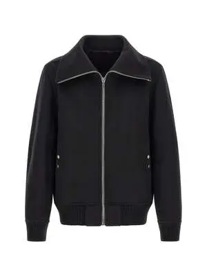 Rick Owens High-collar Zip-up Wool Jacket With Ribbed Cuffs - Nero