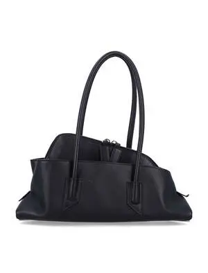 Attico Asymmetrical Architectural Leather Tote With Tubular Handles - Nero