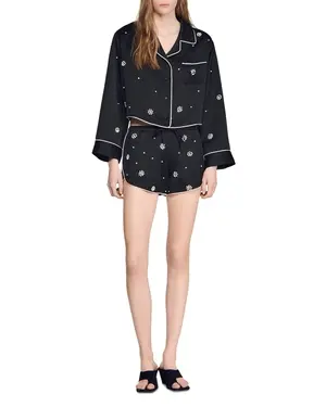 Sandro Sorellia Beaded Rhinestone Shorts