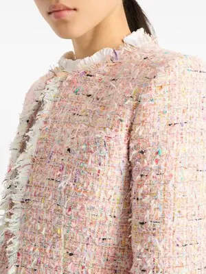 Balmain Cropped Textured Tweed Jacket With Button Detail