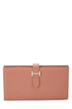 Hermès Rose Tea Chevre Bearn Soufflet Wallet - Pink