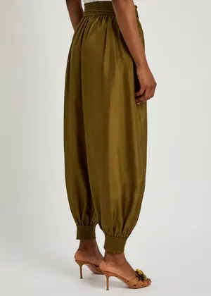 Zimmermann Mohon Cuffed Silk Trousers - Olive