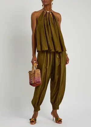 Zimmermann Mohon Cuffed Silk Trousers - Olive