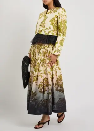 La DoubleJ Gala Floral-print Linen Midi Skirt