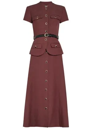 SELF-PORTRAIT Belted Peplum Midi Dress