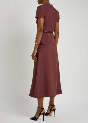SELF-PORTRAIT Belted Peplum Midi Dress