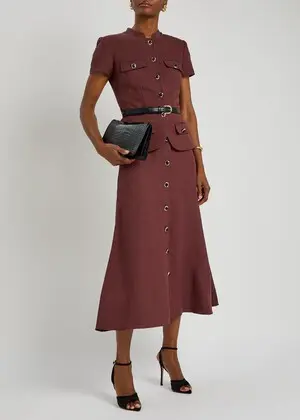SELF-PORTRAIT Belted Peplum Midi Dress