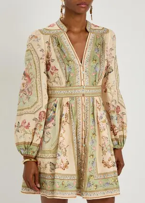 Zimmermann Roselight Printed Linen Mini Dress