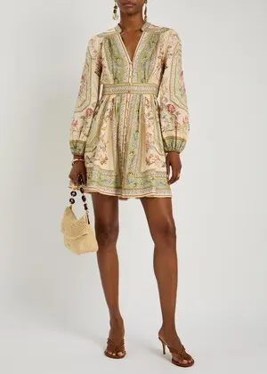 Zimmermann Roselight Printed Linen Mini Dress