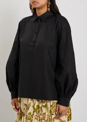 La DoubleJ Poet Cotton-poplin Shirt With Puff Sleeves And Dropped Shoulders
