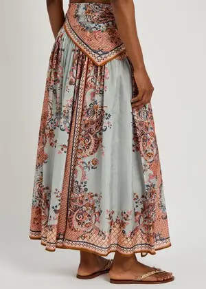 Zimmermann Aster Printed Silk Midi Skirt