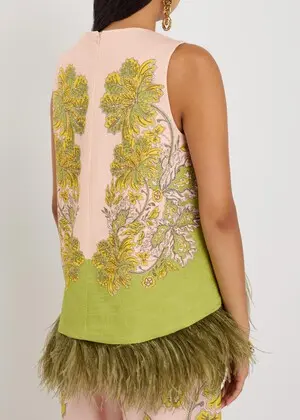 La DoubleJ La Scala Feather-trim Woven Top
