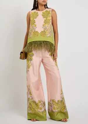 La DoubleJ La Scala Feather-trim Woven Top