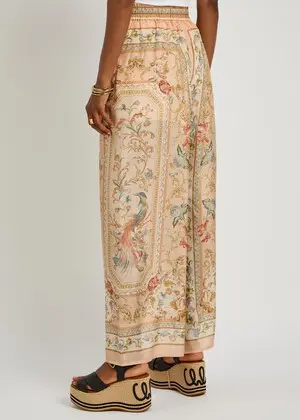 Zimmermann Roselight Printed Wide-leg Silk Trousers