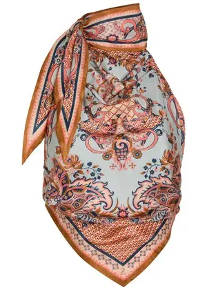 Zimmermann Aster Scarf Printed Silk Crop Top - Blue