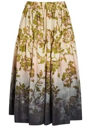 La DoubleJ Gala Floral-print Linen Midi Skirt - Black