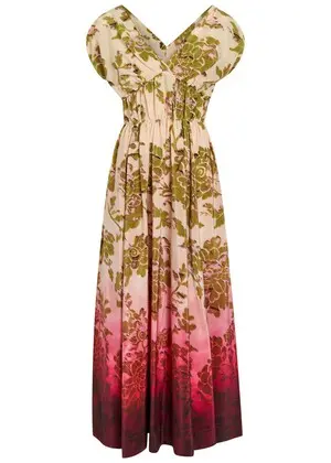 La DoubleJ Waldorf Printed Smocked Silk Midi Dress - Red