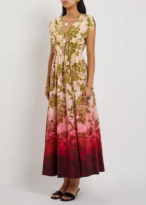 La DoubleJ Waldorf Printed Smocked Silk Midi Dress