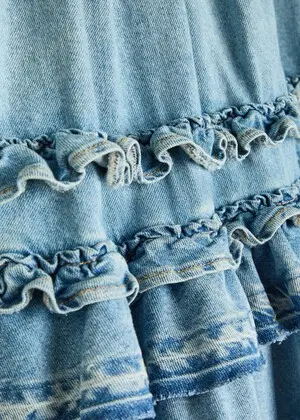 GANNI Frill Tiered Denim Midi Skirt