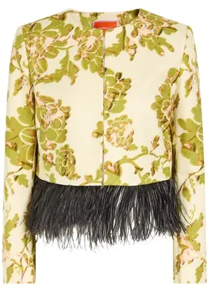 La DoubleJ Bijoux Feather-trim Woven Jacket - Beige