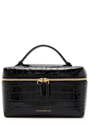 Victoria Beckham Vanity Crocodile-effect Glossed Leather Cross-body Bag - Black