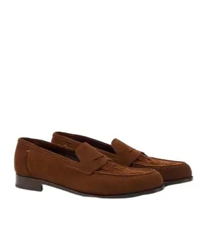 LARDINI Woven Suede Penny Loafers