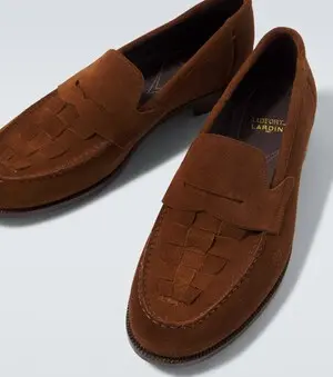 LARDINI Woven Suede Penny Loafers