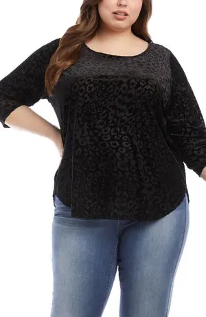 Karen Kane Animal Velvet Burnout Top - Black
