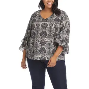 Karen Kane Snake Ruffle Chiffon Top - Prt