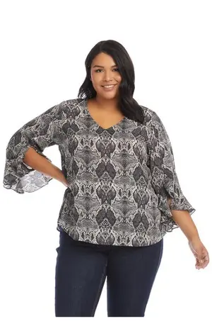 Karen Kane Snake Ruffle Chiffon Top