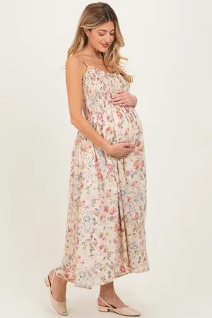 PINKBLUSH Floral Smocked Ruffle Detail Midi Dress