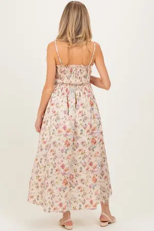 PINKBLUSH Floral Smocked Ruffle Detail Midi Dress