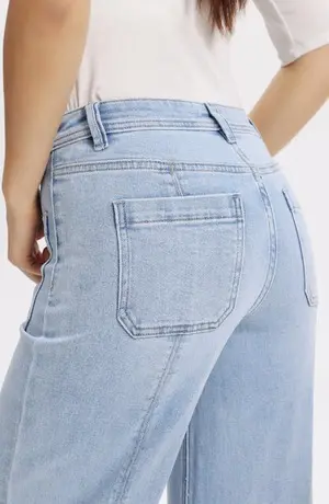 BAYEAS Patch Pocket Mid Rise Wide Leg Jeans