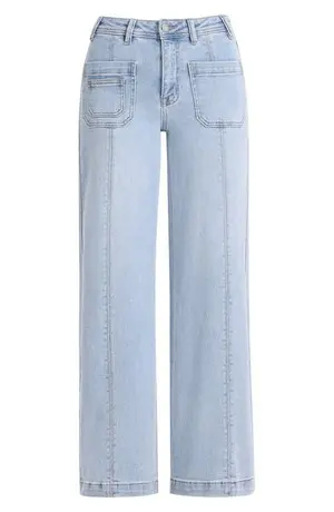 BAYEAS Patch Pocket Mid Rise Wide Leg Jeans