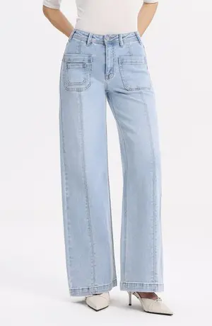 BAYEAS Patch Pocket Mid Rise Wide Leg Jeans