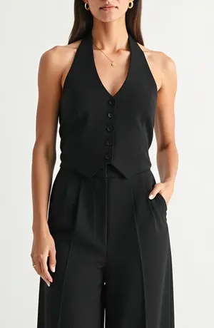 MODENAIRE Button-detail Halter Vest And Wide-leg Pocket Pants Set