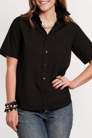 FRANCES VALENTINE Perfect Button Down Short Sleeve - Black