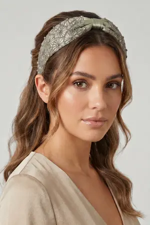 HAIR DRAMA CO. French Grey Embroidered Headband
