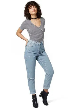 Topshop Stripe Surplice Jersey Bodysuit