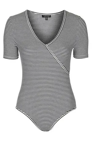 Topshop Stripe Surplice Jersey Bodysuit