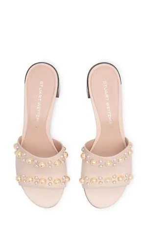 STUART WEITZMAN Perry Leather Slide Sandal - Linen