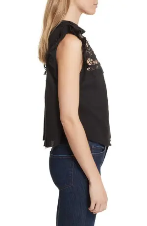Free People Crochet Lace Ruffle Trim Blouse